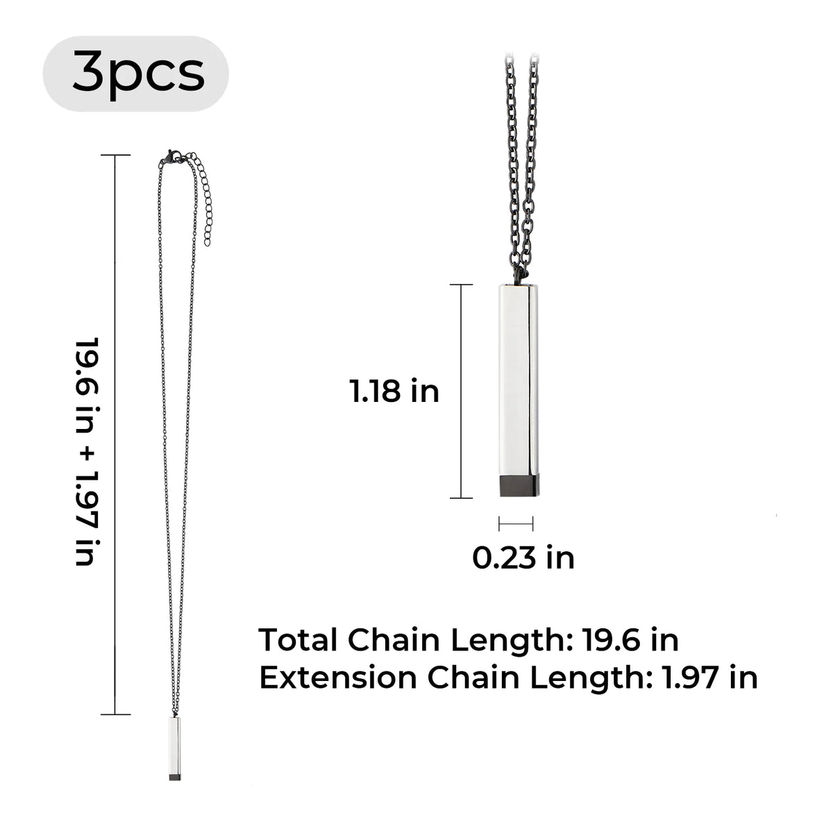 Black Stainless Steel Hidden Message Necklace 3pcs